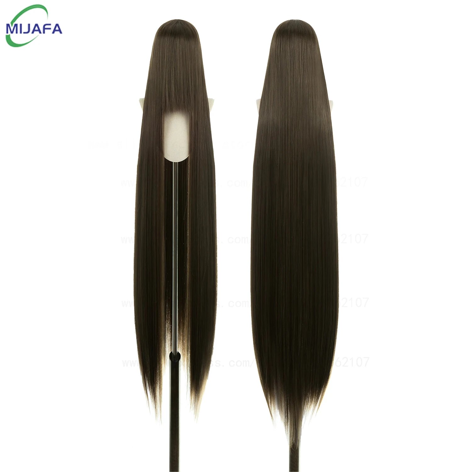 Синтетический парик 150 см прямой с челкой Dark green brown