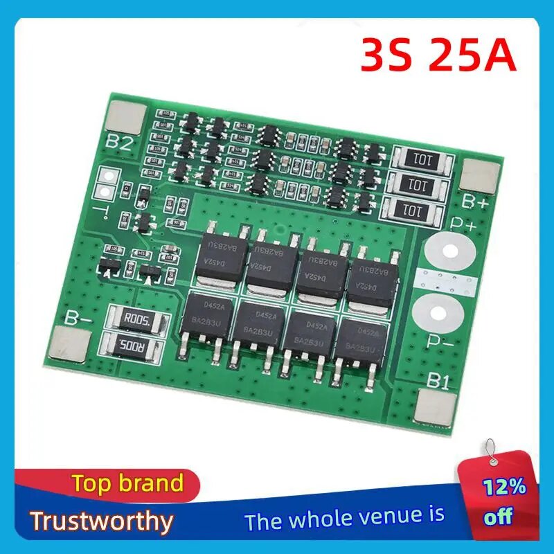 BMS плата защиты аккумулятора TZT 3S 25A для Li-ion/LiPo 3PCS