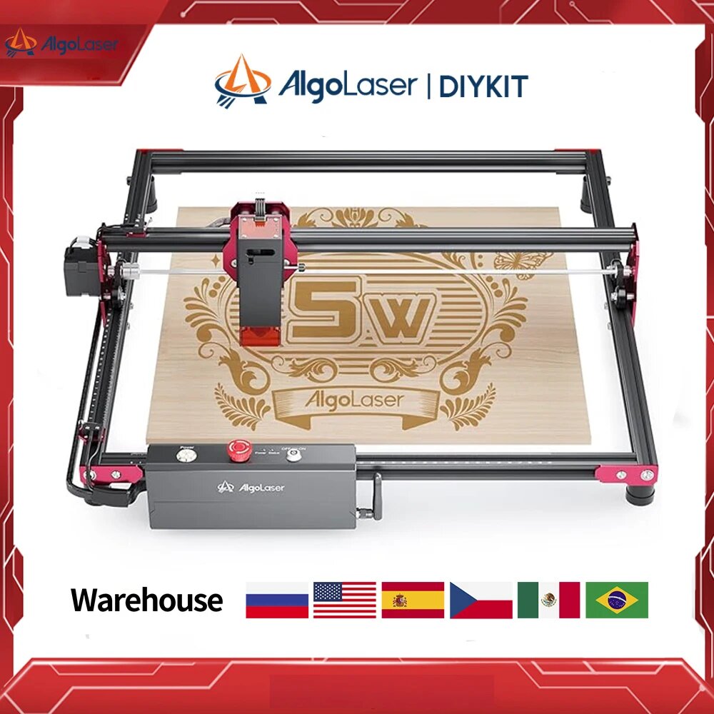 AlgoLaser DIY KIT Лазерная резка 5Вт Логотипный принтер Высокоскоростной WIFI Приложение Лазерный гравер и резак Набор для резки Древорезный станок