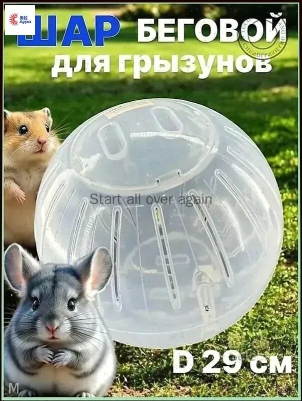 Шар прогулочный (беговой) для хомяков, крыс, свинок, грызунов, диаметр 14.5 см, разборный, прозрачный, белый