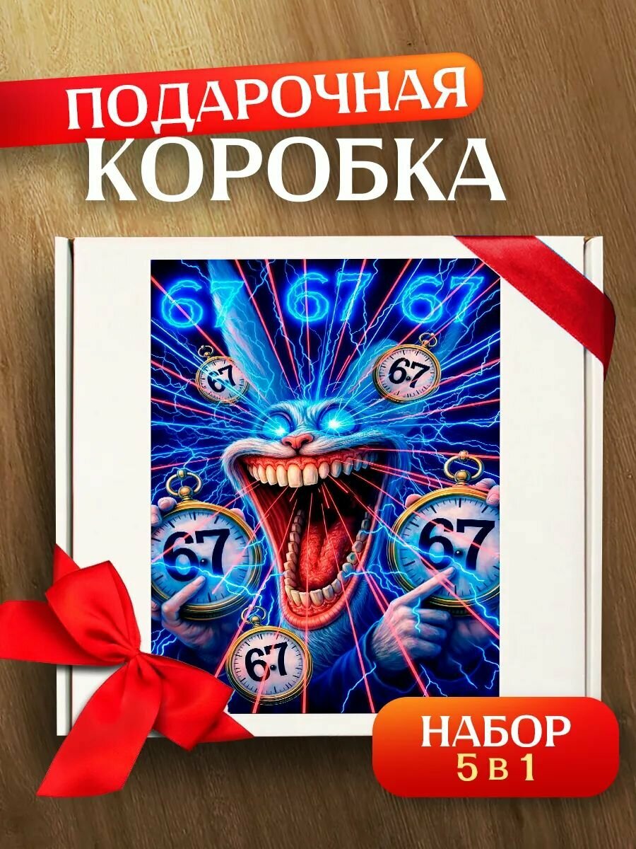 Подарочная коробка 67 мем , упаковка для подарка, 1шт, размер 23,5x22,5х10 см