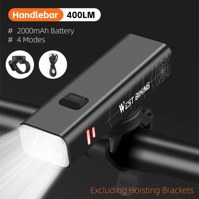 WEST BIKING Фонарь для велосипеда алюминиевый водонепроницаемый 400LM 2000mah
