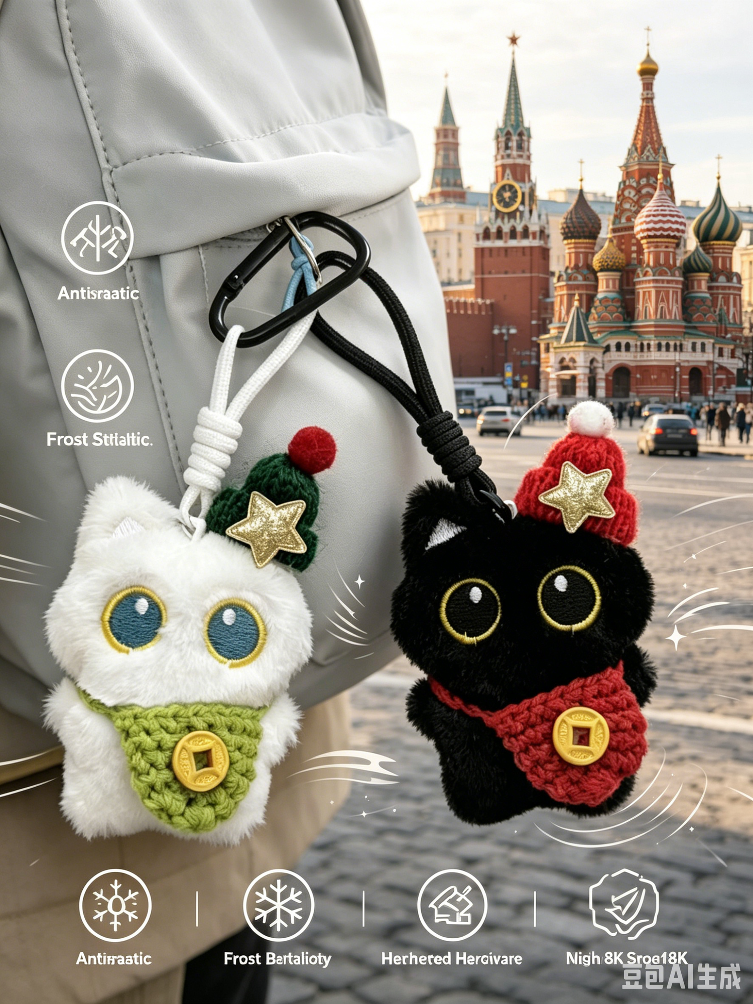 Плюшевый брелок Котёнок-талисман с монеткой, для рюкзака и ключей, Маленькая черная кошечка, 1 штука