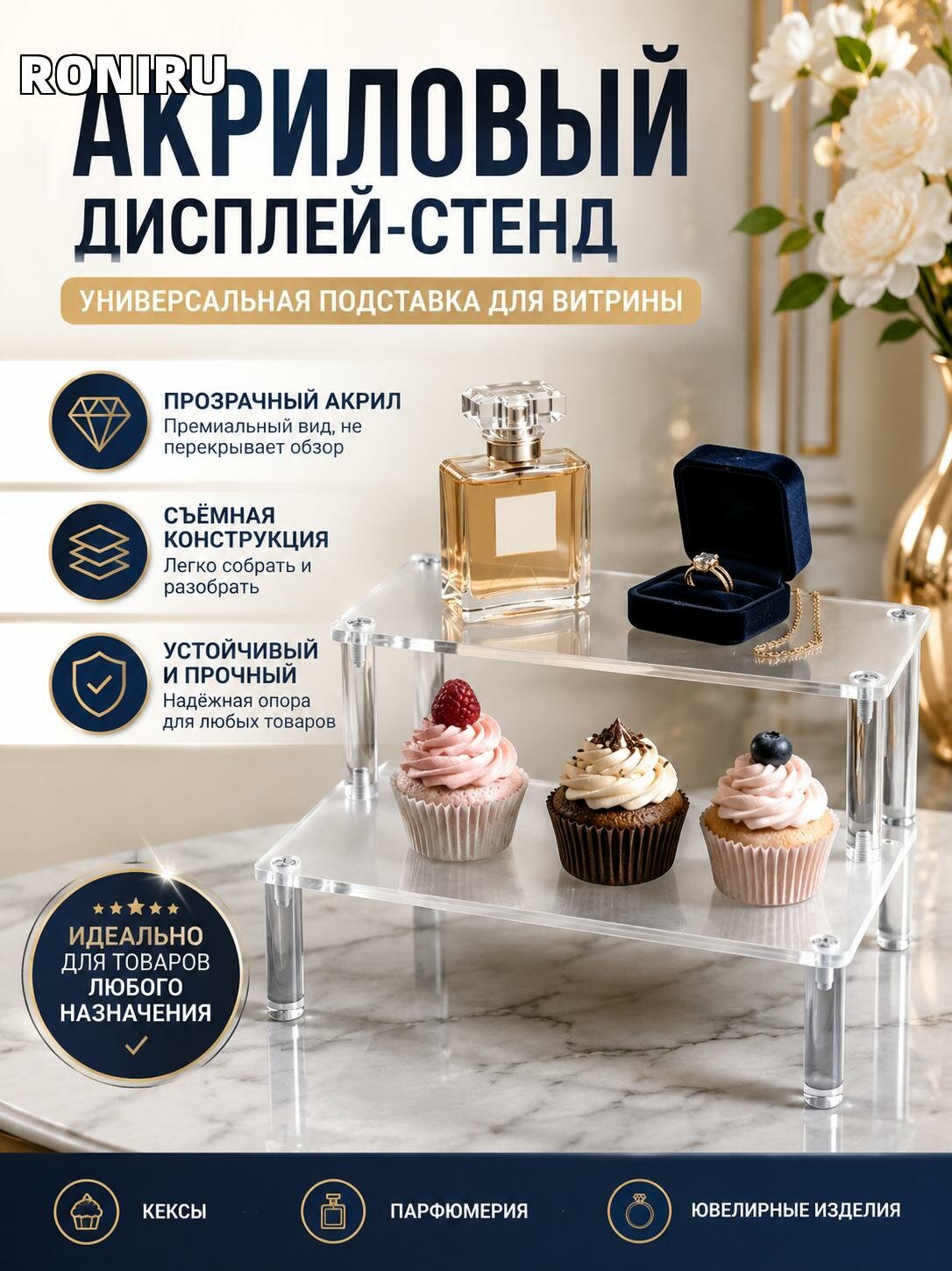 Акриловый дисплей-стенд для витрины: прозрачная съемная подставка для кексов, парфюмерии и ювелирных изделий и дома