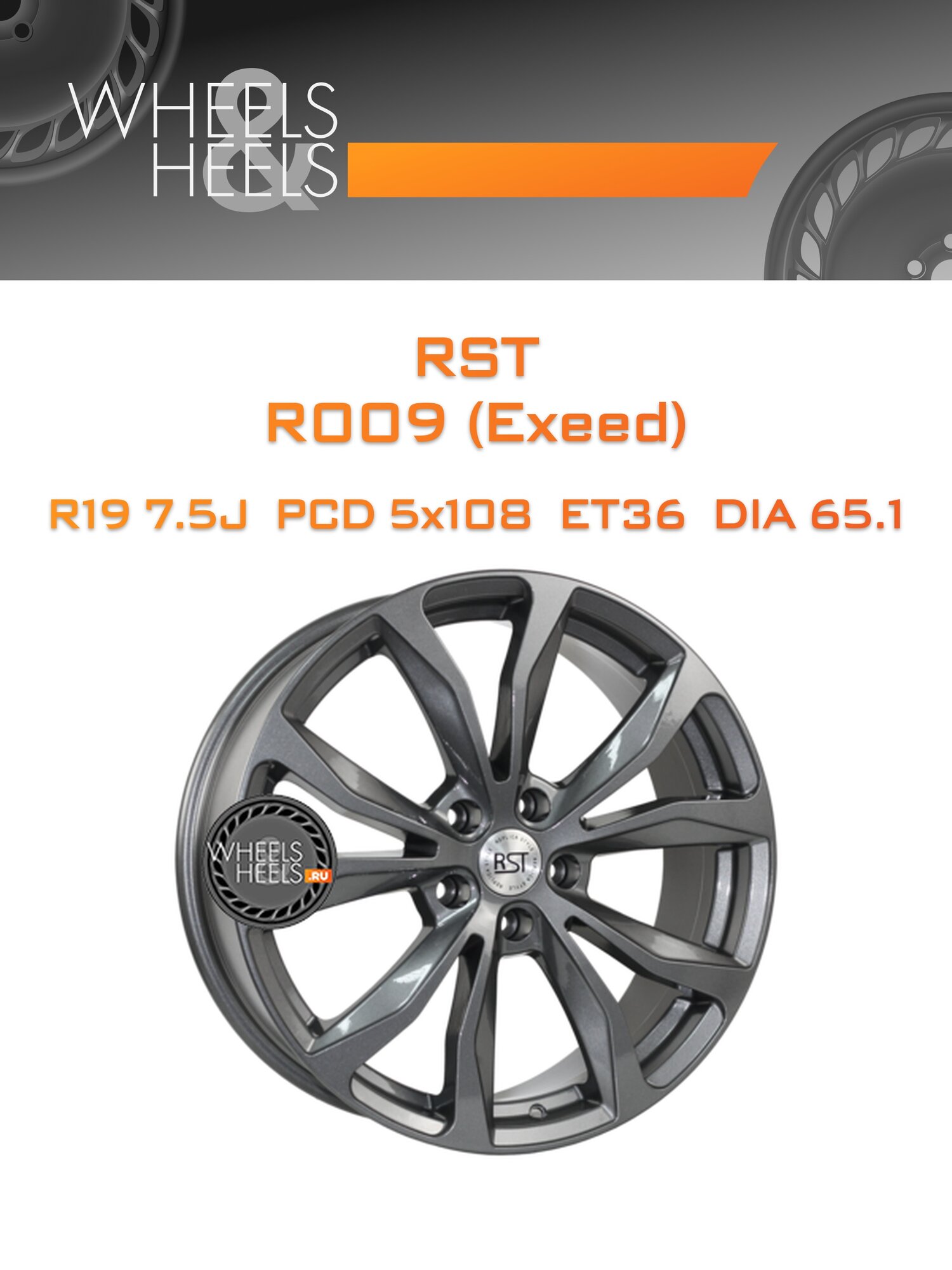 Диск автомобильный литой RST R009 (Exeed) 19x7.5 5x108 et36 dia65.1 BMG