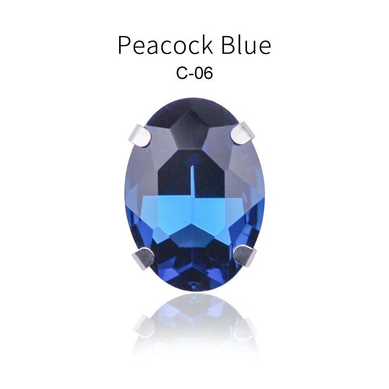 Стразы стеклянные овальные Peacock Blue, 13x18mm, 12шт