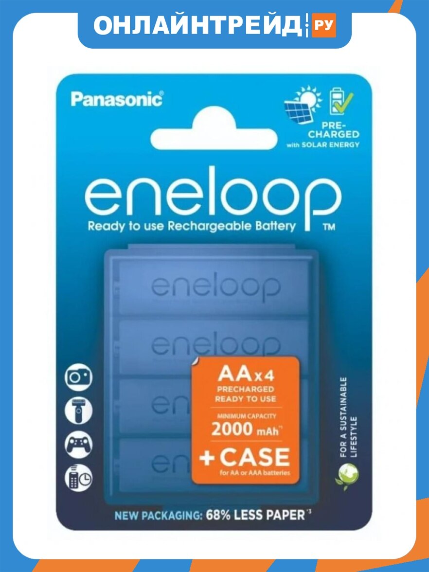 Аккумулятор Eneloop Panasonic LR6 AA 2000 mAh (уп 4 шт) + футляр