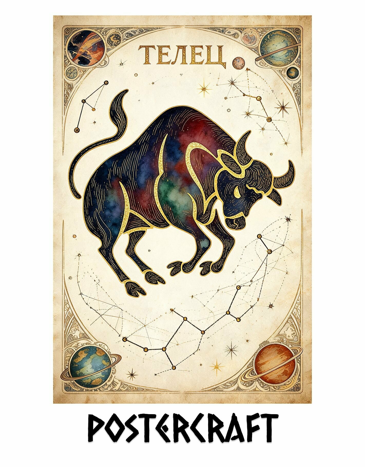 Постер Оберег "Телец" (Знак Зодиака), 29.7х42см, А3, глянцевый
