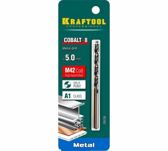 Сверло по металлу KRAFTOOL COBALT HSS-Co 8% сталь М42 (5х86 мм)