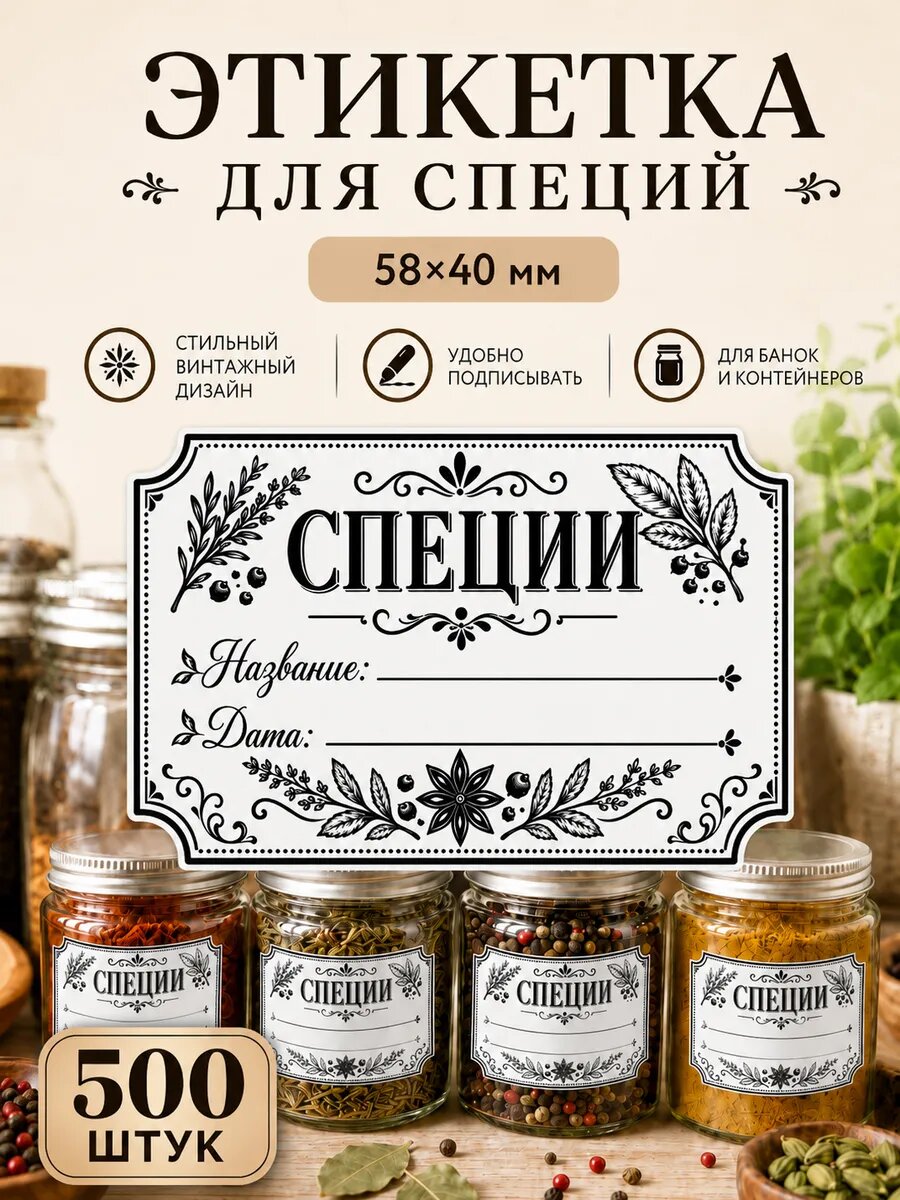 Наклейки HOMERAR, для специй и упаковки, белые, термоэтикетки, 500 шт