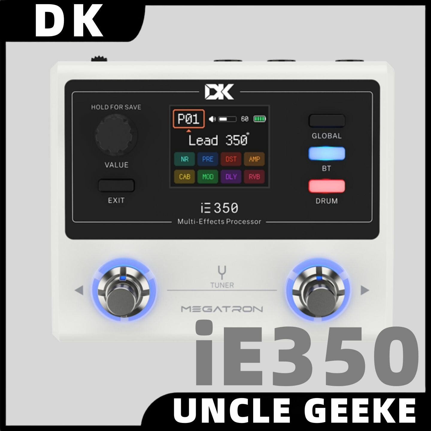 DK IE-350 гитарный процессор 100 эффектов, с ir моделированием кабинета и выходом на наушники, 7-дюймовый дисплей, USB-