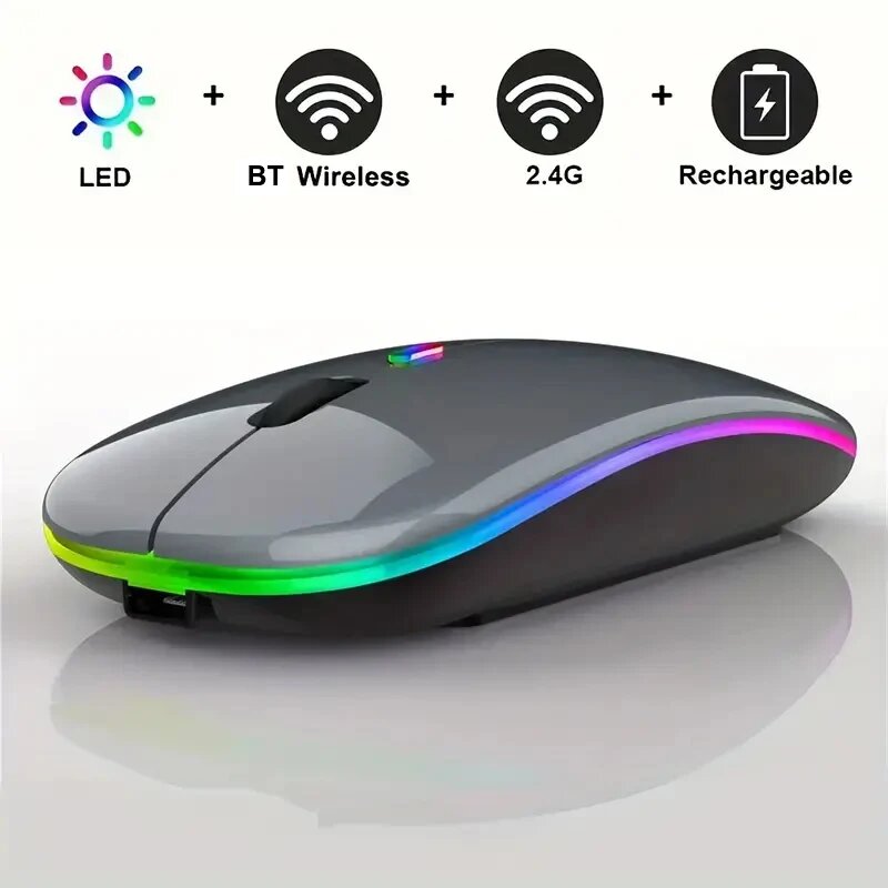 MissionFit беспроводная игровая мышь Bluetooth RGB 1600 DPI Серый, Gray
