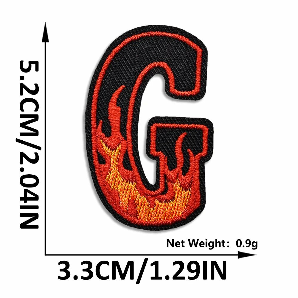 Нашивка на одежду "G" с пламенем, 3.3x5.2 см
