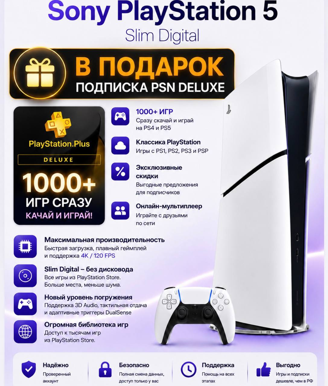Игровая приставка Sony PlayStation 5 PS5 Slim Digital, 825gb, без дисковода, original