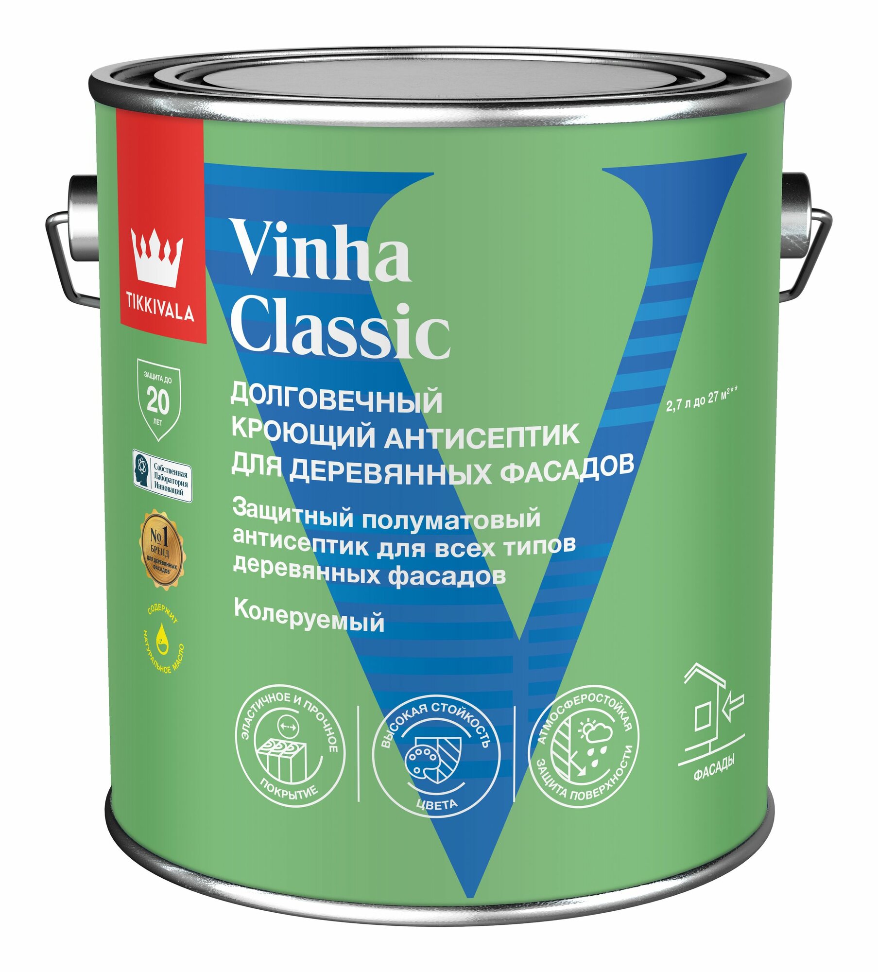 Антисептик кроющий Tikkurila VINHA CLASSIC, Белый, 2,7л, для всех типов деревянных фасадов, полуматовый, база VVA
