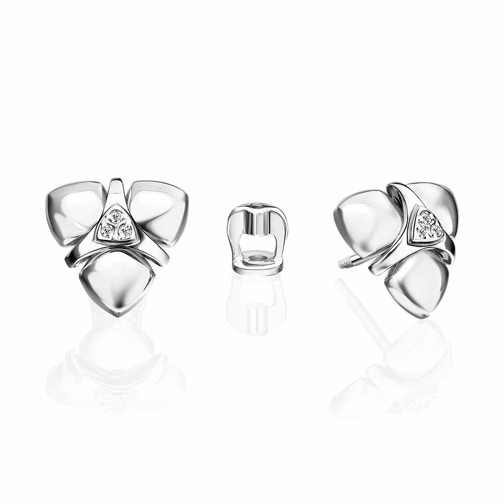 Серьги пусеты PLATINA, белое золото, 585 проба, родирование, бриллиант