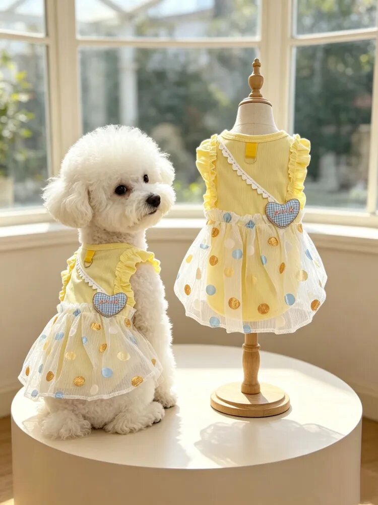 PAWFED Одежда для собак летняя, платье с сердечками из ледяного шелка, дышащее, молочно-желтый цвет