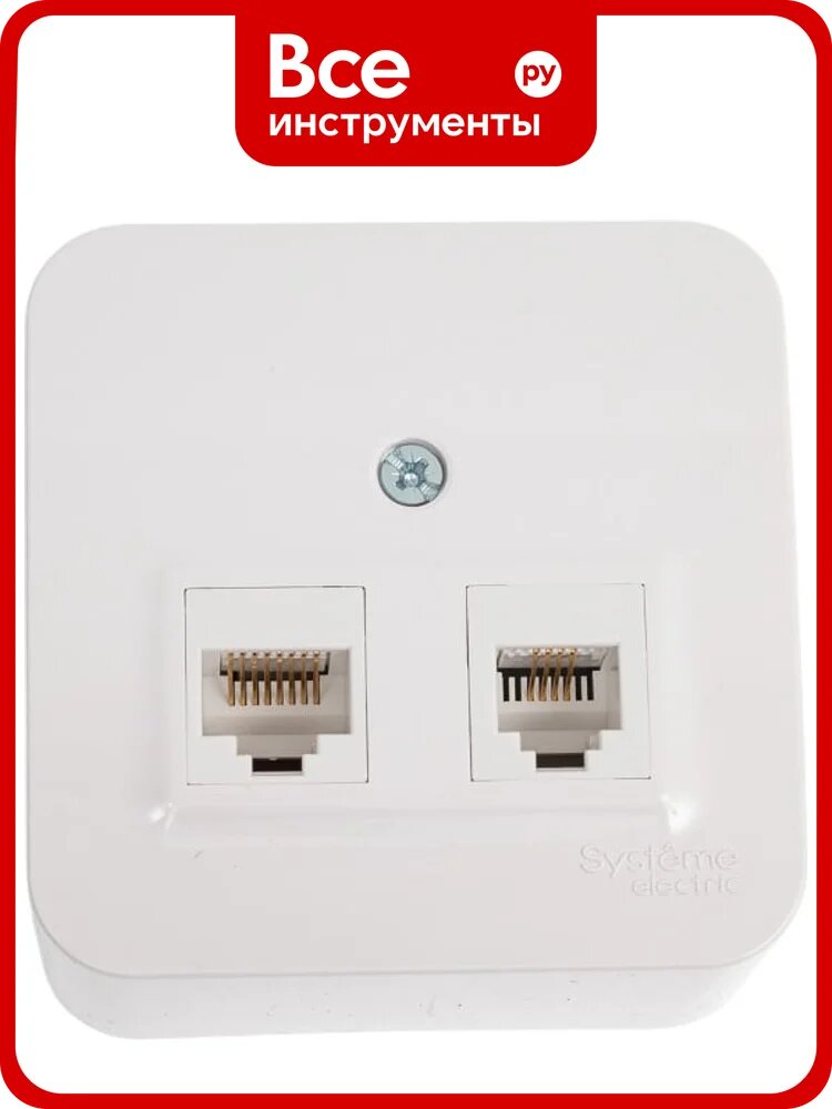 Двойная розетка компьютерная+телефон Systeme Electric (Schneider Electric) Blanca, наружная, белый, RJ45+RJ11, 5E BLNIA045111