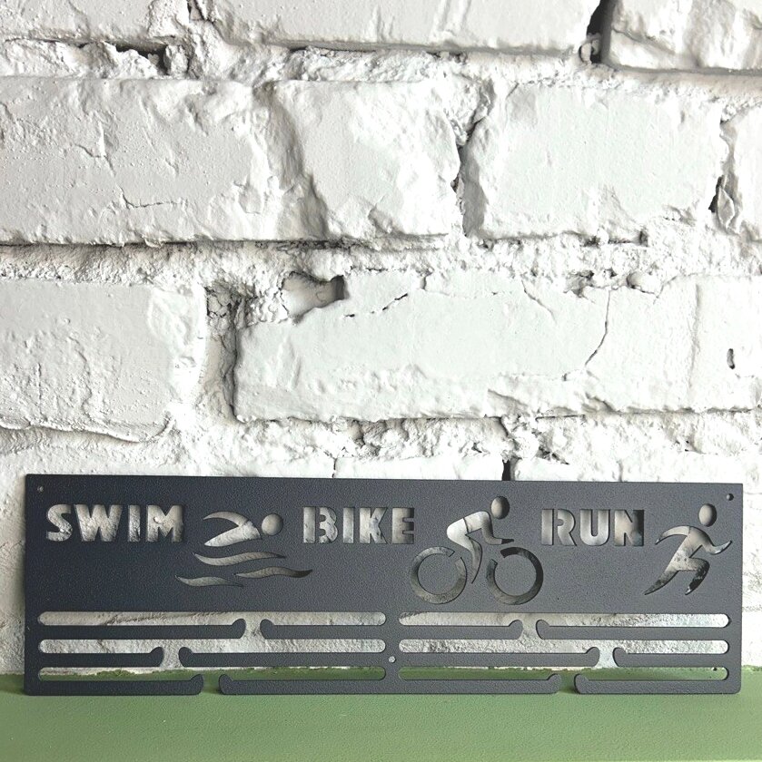 Медальница SWIM. BIKE.RUN, держатель для медалей, металлическая, размер 34*10
