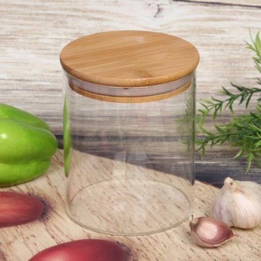 Банка для продуктов стеклянная 700мл "Хай-Тек" с бамбуковой крышкой 10х12см