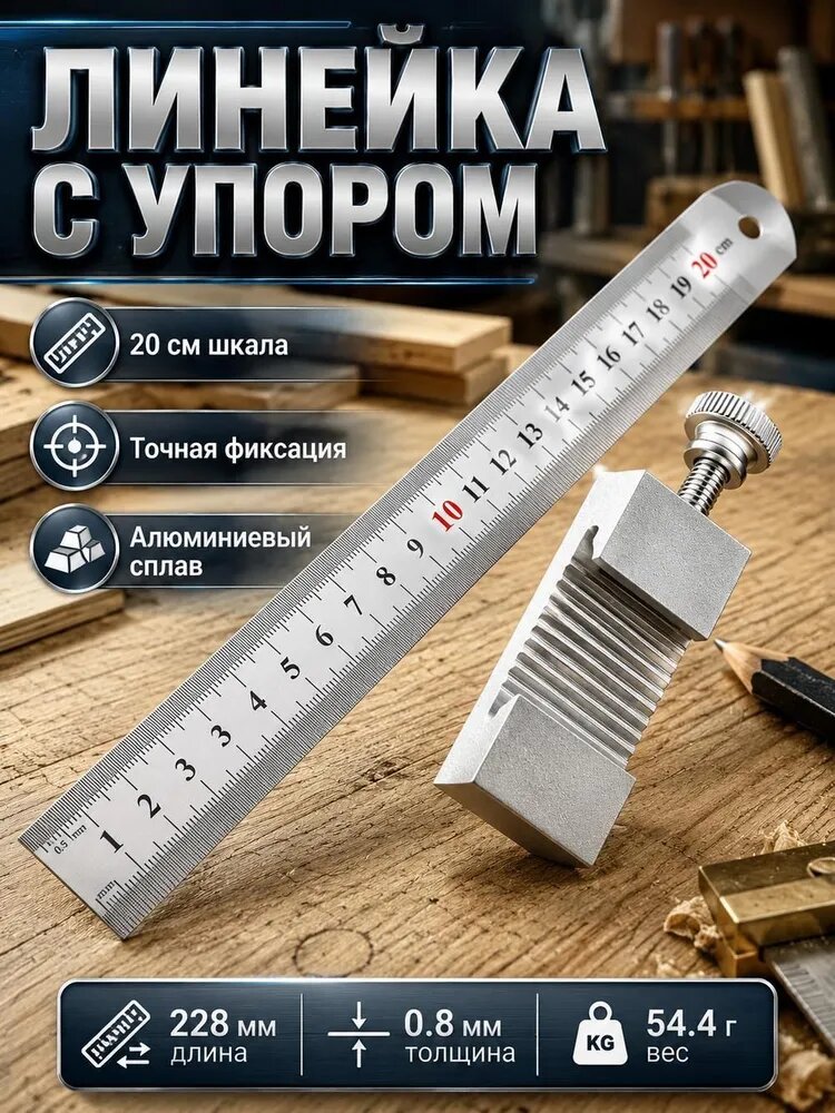 Профессиональный упор-ограничитель для стальной линейки (латунь/алюминий), столярный инструмент точной разметки