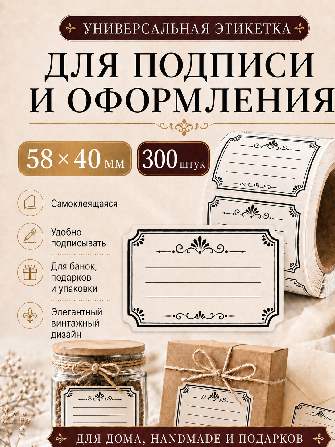 Наклейка HOMERAR, для подписи, термоэтикетка, белая, 58x40 см, 300 шт