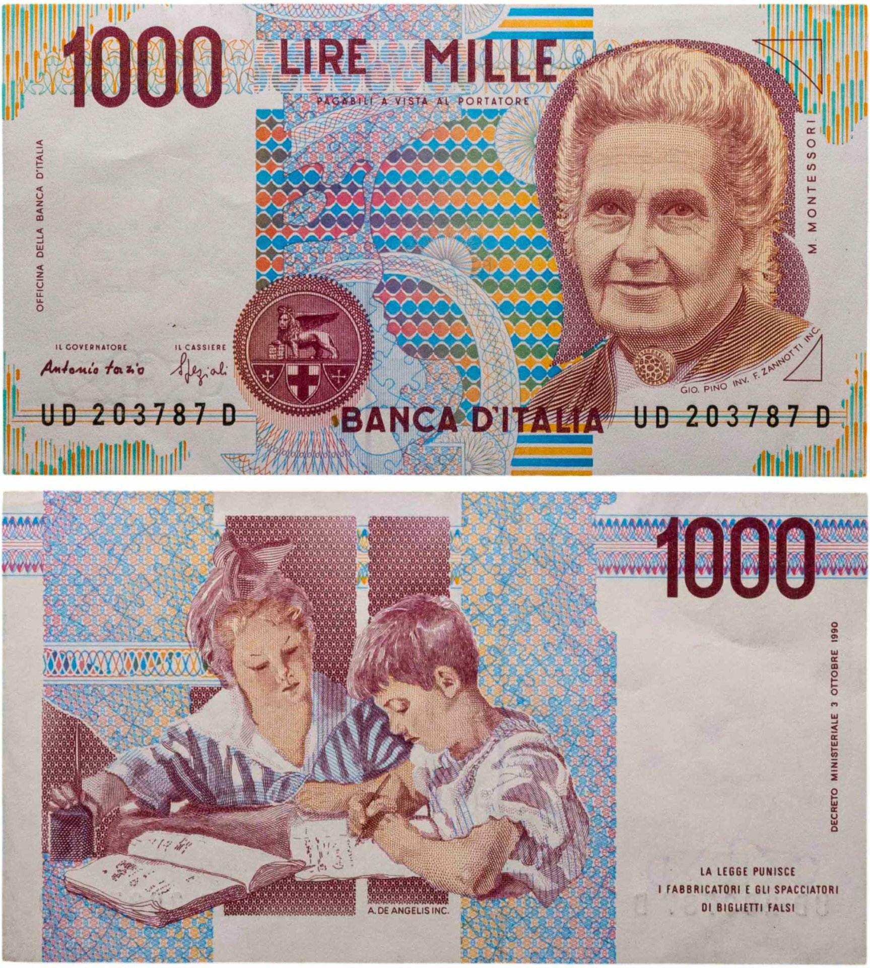 Италия 1000 лир 1990 "Мария Монтессори Школа Монтессори"