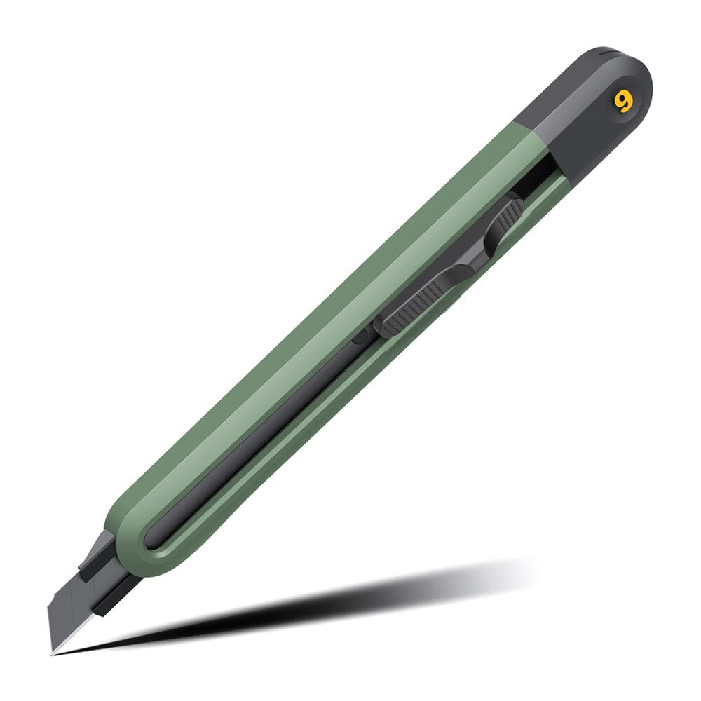 Технический нож DELI home series green HT4009L сегментированное черное лезвие 9 мм, эксклюзивный дизайн, soft touch