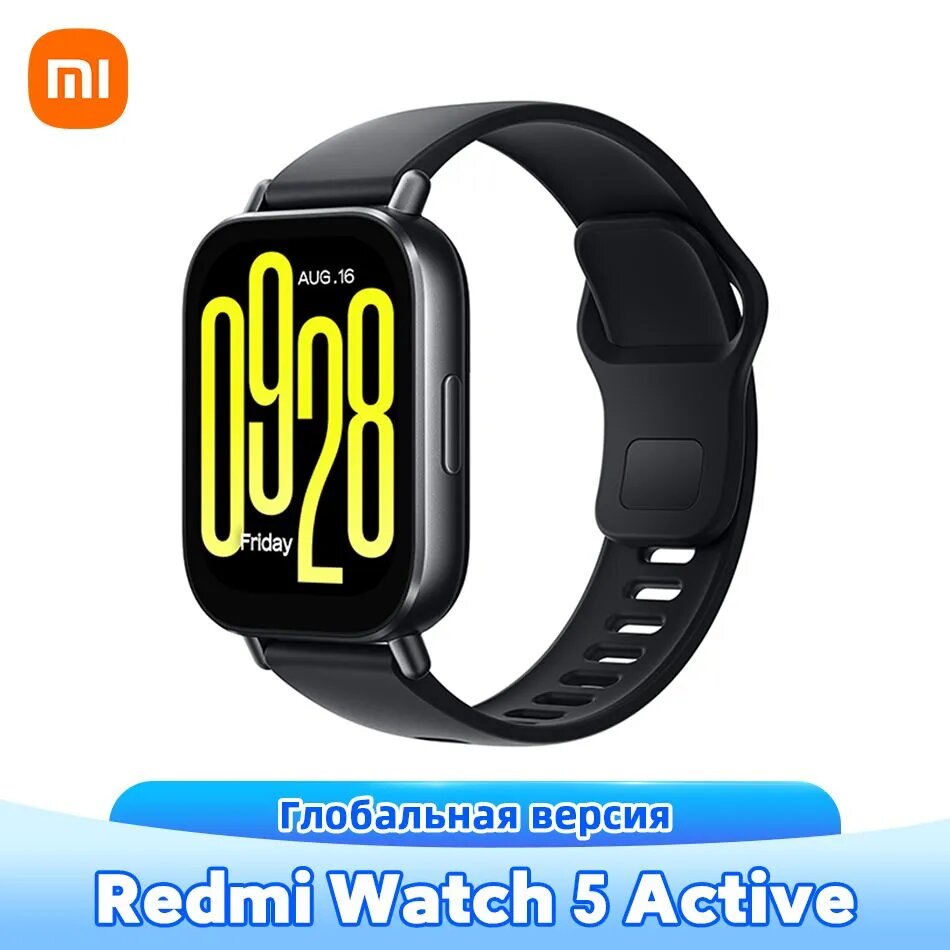 Xiaomi Смарт-часы Redmi Watch 5 Active Глобальная версия, 2' ЖК-экран, поддержка Bluetooth-звонков, Аккумулятор 470 мАч, черное