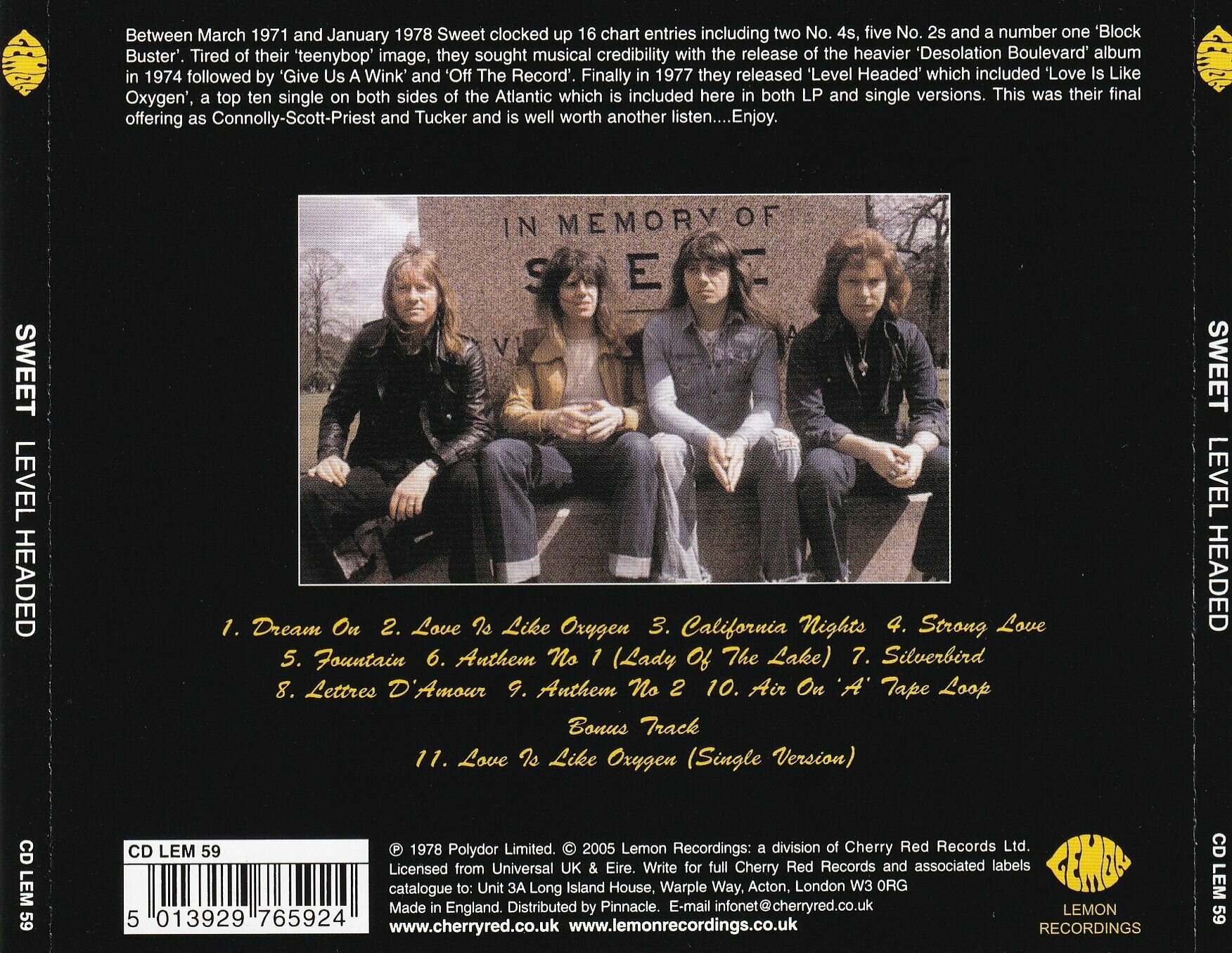Sweet - Level Headed, 2005, 8-page, CD-Аудио — фото 1