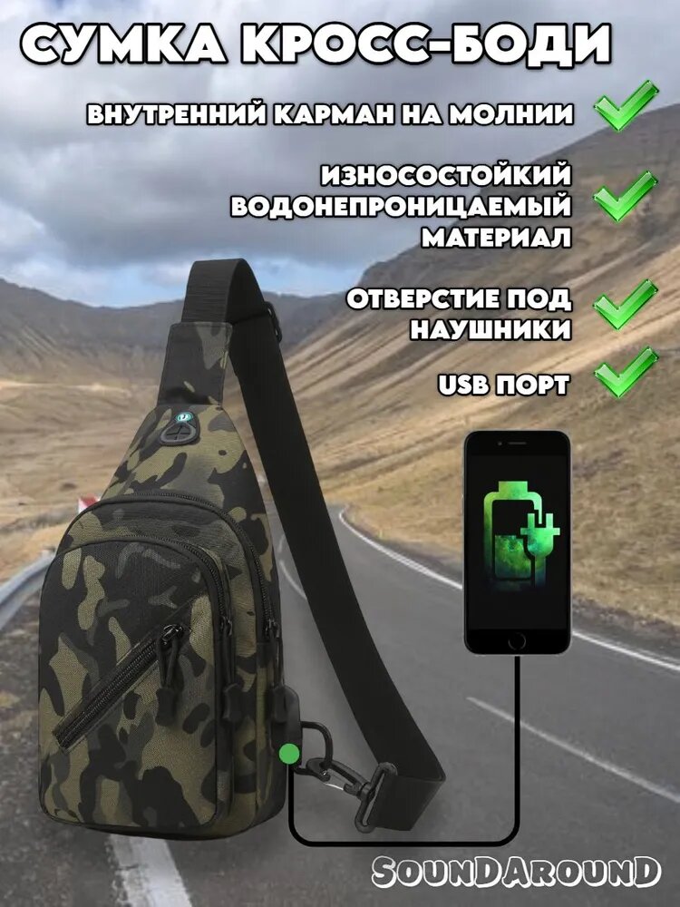 Сумка кросс-боди  сумка кросс-боди камуфляжная с USB