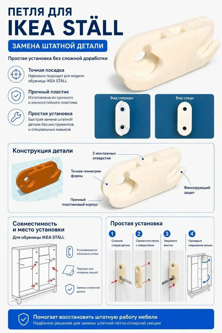 Петля для дверцы обувного шкафа IKEA STALL или IKEA HEMNES (2шт)