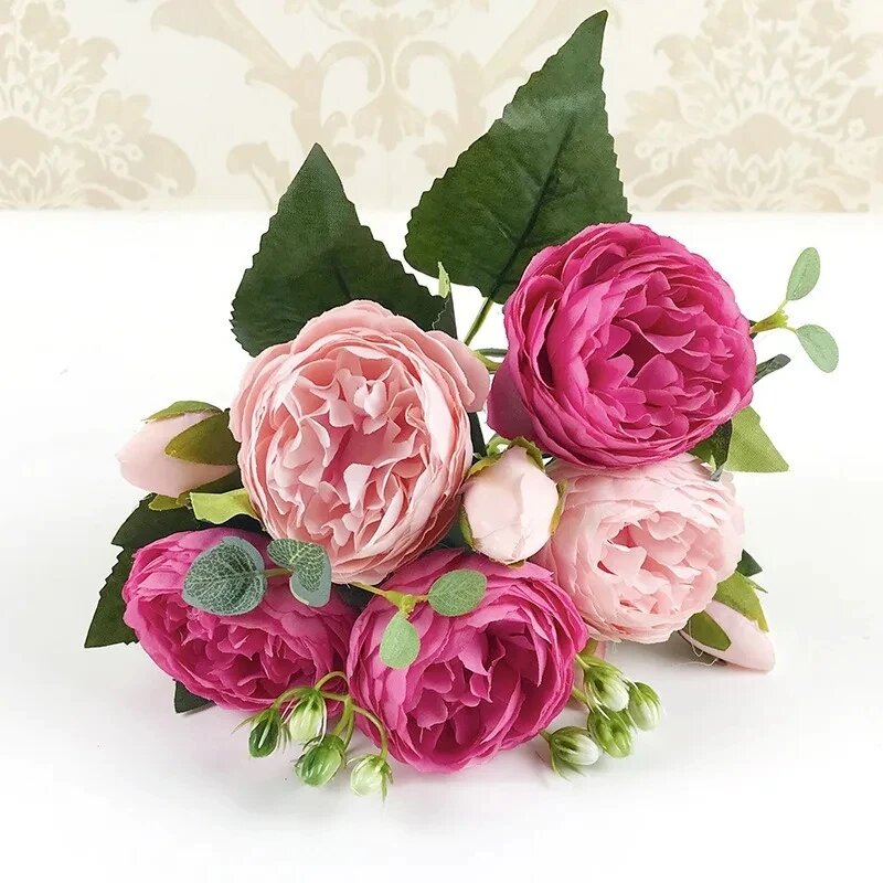 Искусственные белые розы и пионы в вазе smr Розовый, Rose Red