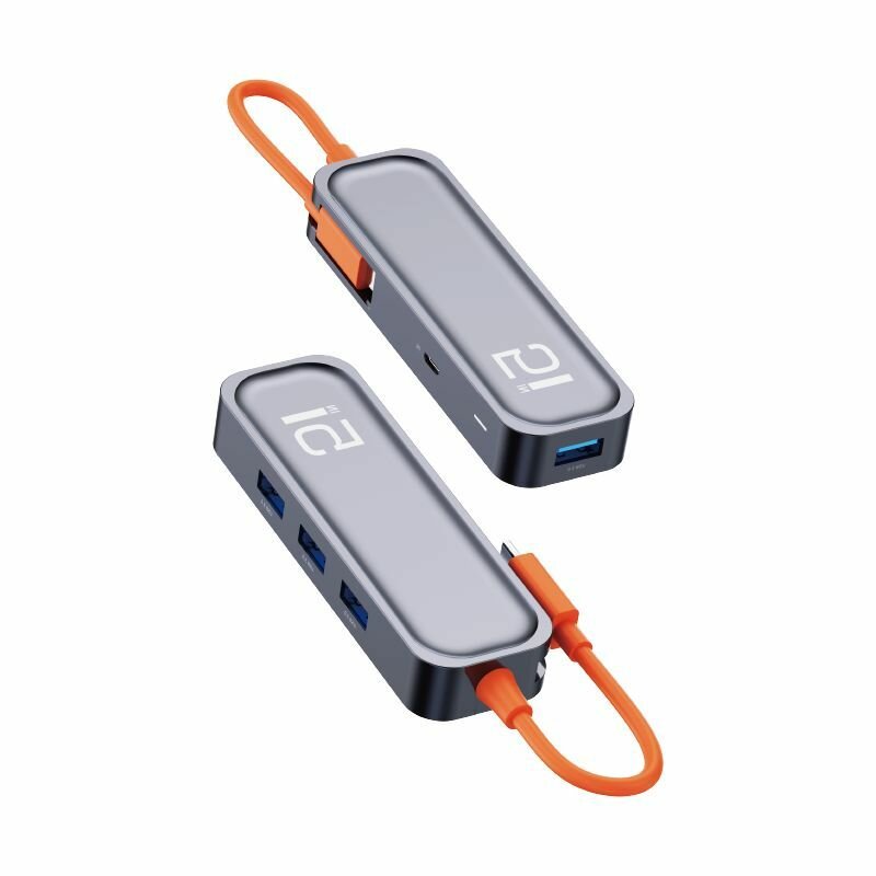 Многофункциональный хаб Rock TR15 5 in 1 Type-C to USB3.0*4+Micro usb(5V)Docking Station серый