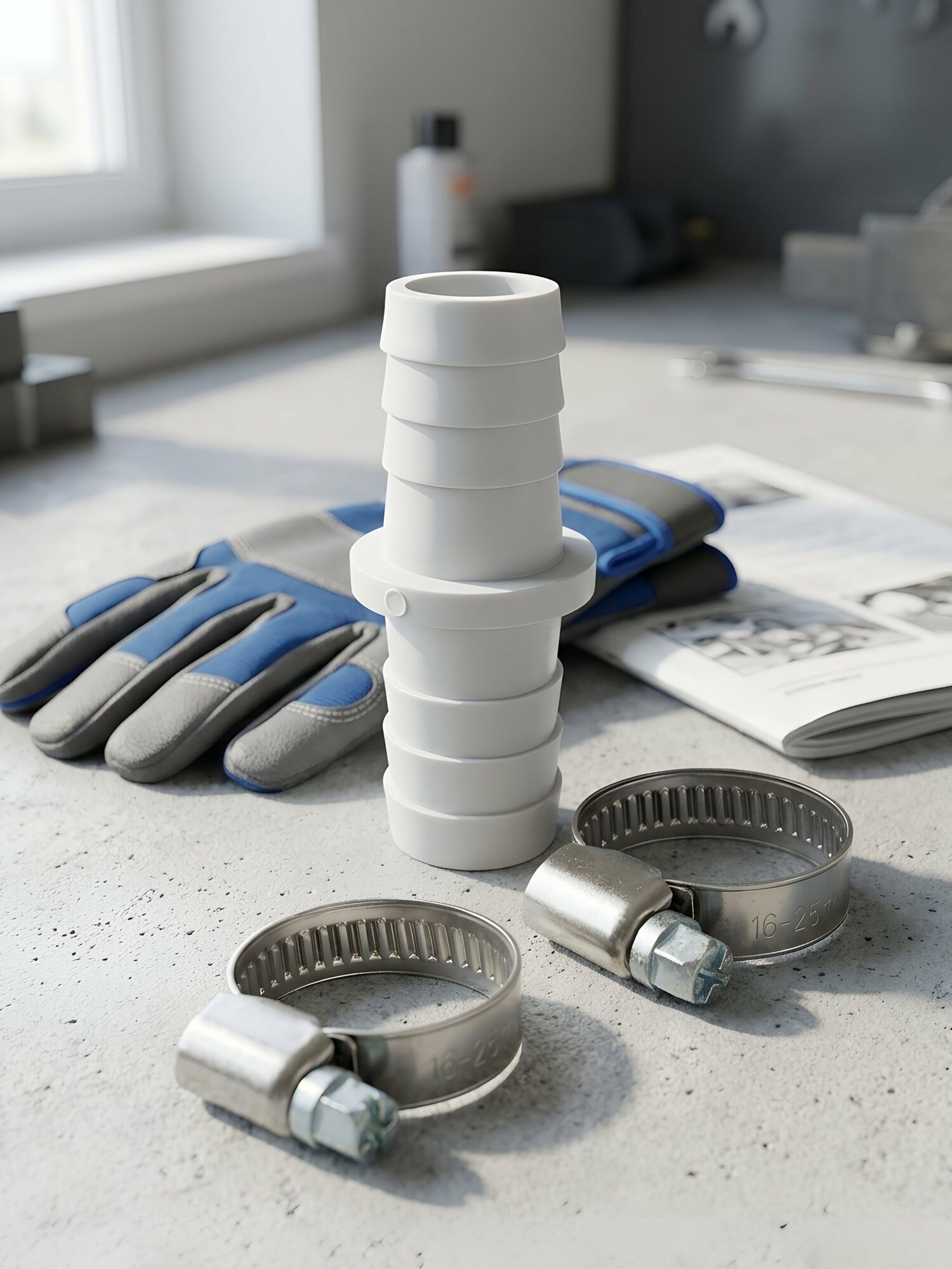 Штуцер для сливных шлангов MasterProf 19х19 мм с хомутами, соединитель для дренажных систем, производство Россия