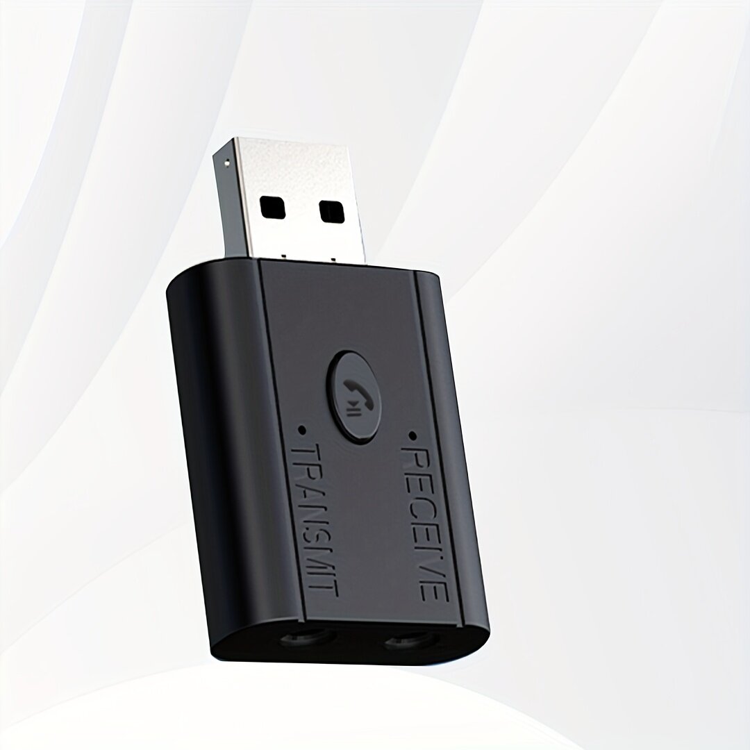 Беспроводной адаптер Bluetooth 5.3 2-в-1 USB с разъемом 3.5 мм для ТВ, компьютера, наушников, автомобиля, черный