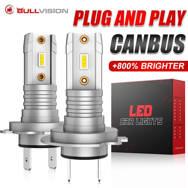 Светодиодные Мини-фары Bullvision H7 CANBUS, Размер 1:1, Беспроводные, Суперяркие, 5570 CSP Turbo H7, 6000K, Белый Свет