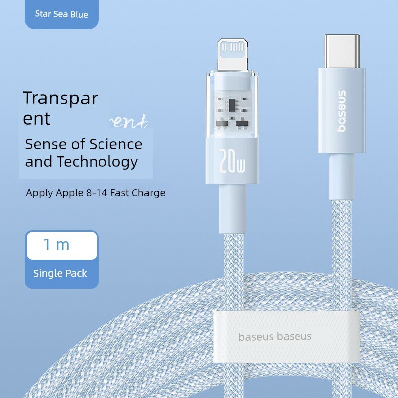 Кабель для зарядки 1М с быстрой зарядкой PD 20W для iPhone, океанский синий, совместимость с iPhone 14/13/12 Pro Max,