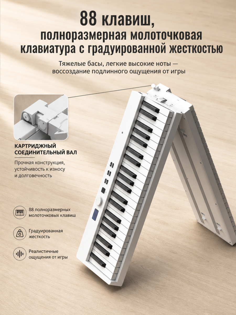 Цифровое пианино 88 клавиш с молоточковой механикой, портативное, PJ88C