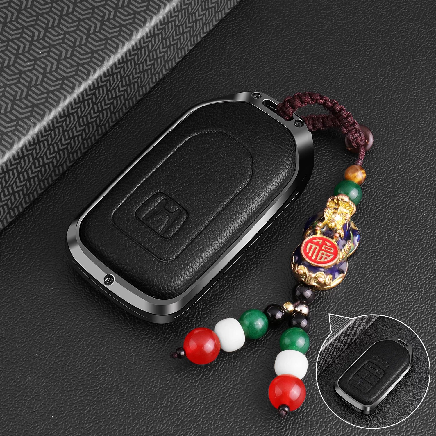 Металлический чехол для ключей с термочувствительным пuxиан-шармом Honda CR-V, HR-V, Civic - черный