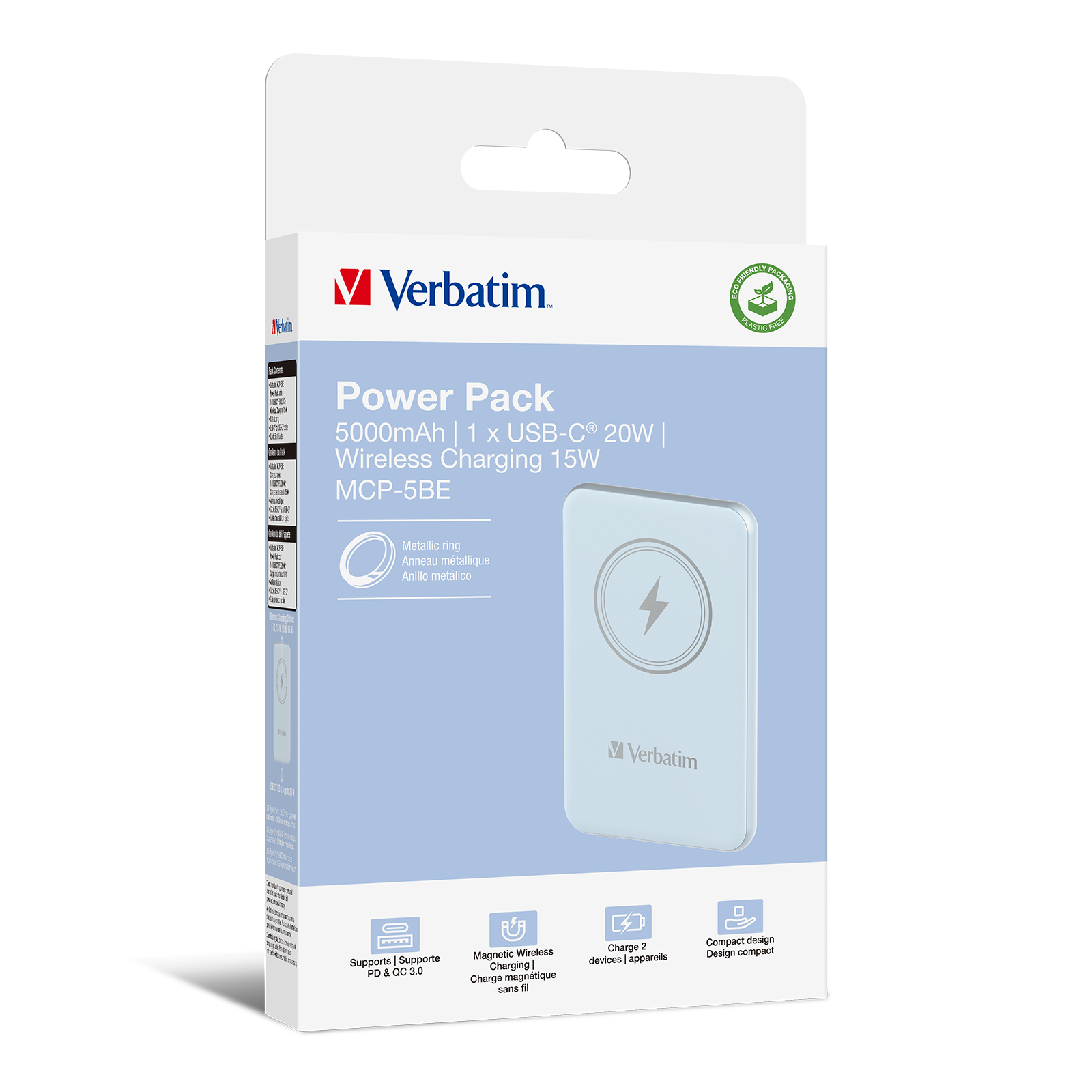 Портативный аккумулятор Verbatim Charge‘n’Go Power Bank 5000 мАч с беспроводной зарядкой, синий