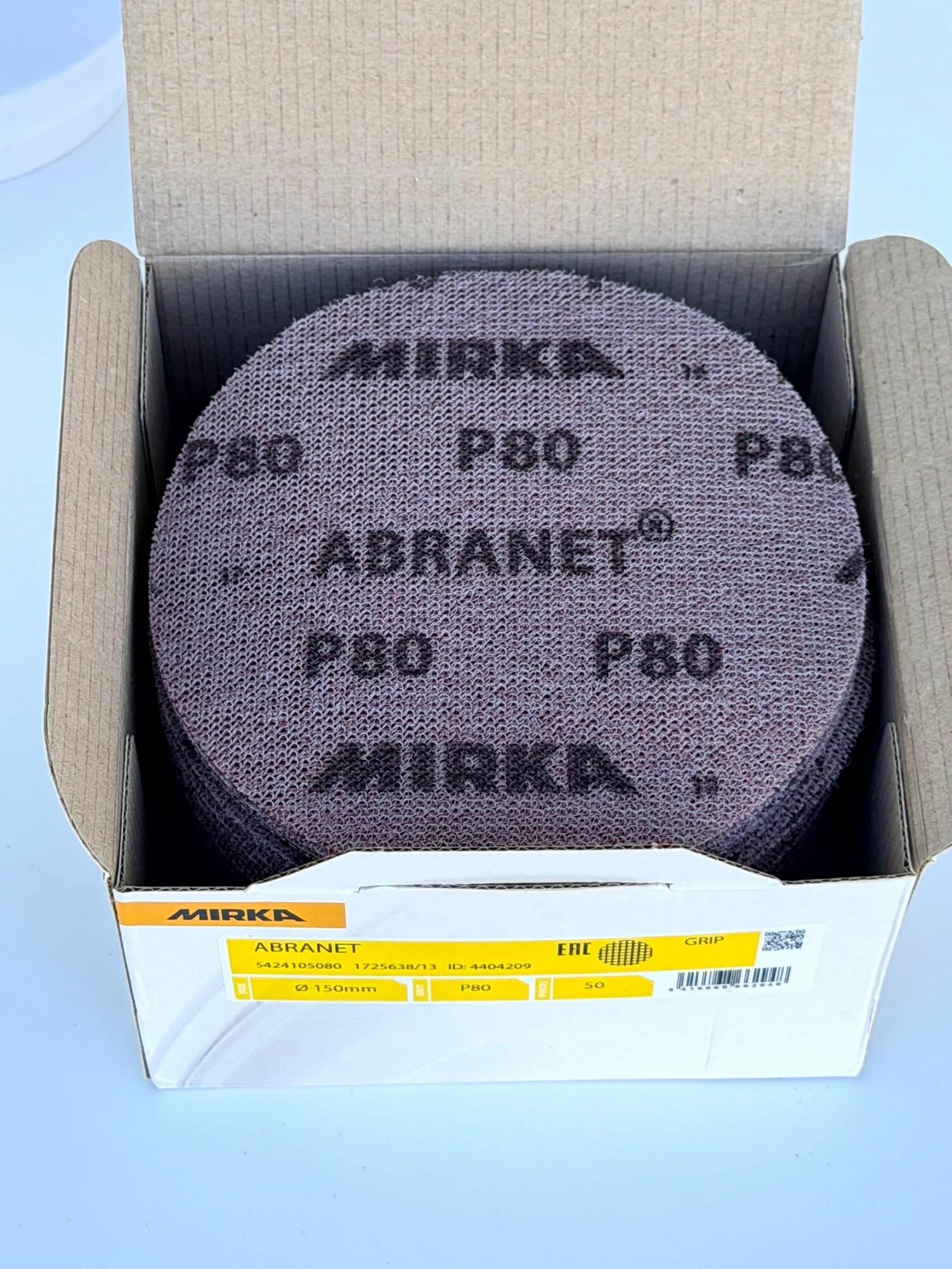 Mirka Abranet абразивный диск 150 мм, сетка для сухой шлифовки, зернистость P80, 50 шт, для авто и мебели
