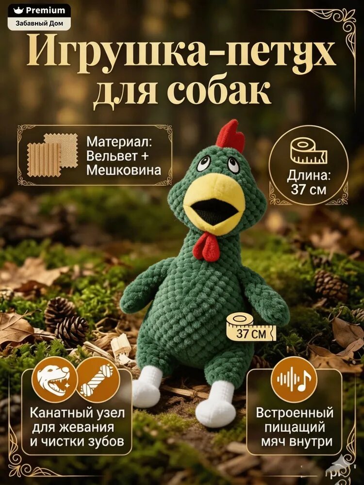 Пищащая плюшевая игрушка петух 37 см для собак жевательная, для щенков и взрослых собак