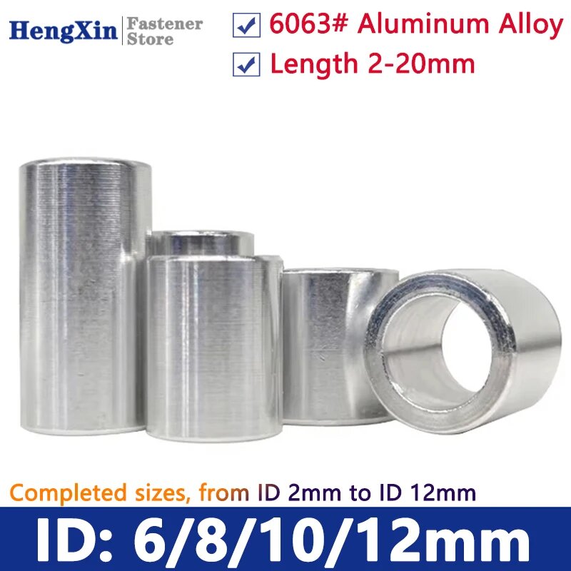 Шайбы алюминиевые без резьбы ID 6/8/10/12 мм 2-20 мм Length 12mm, ID6mm OD12mm(5pcs)