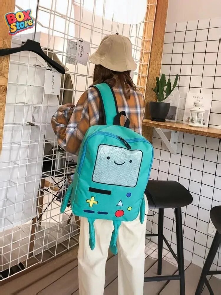 Школьная сумка "BMO" из мультфильма "Время приключений", размер 37x27x15 см, голубой лед
