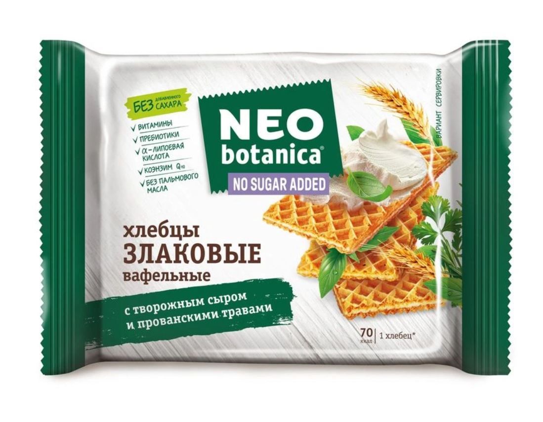 Neo-botanica хлебцы NO SUGAR ADDED вафельные злаковые с творожным сыром, прованские травы, 75 гр