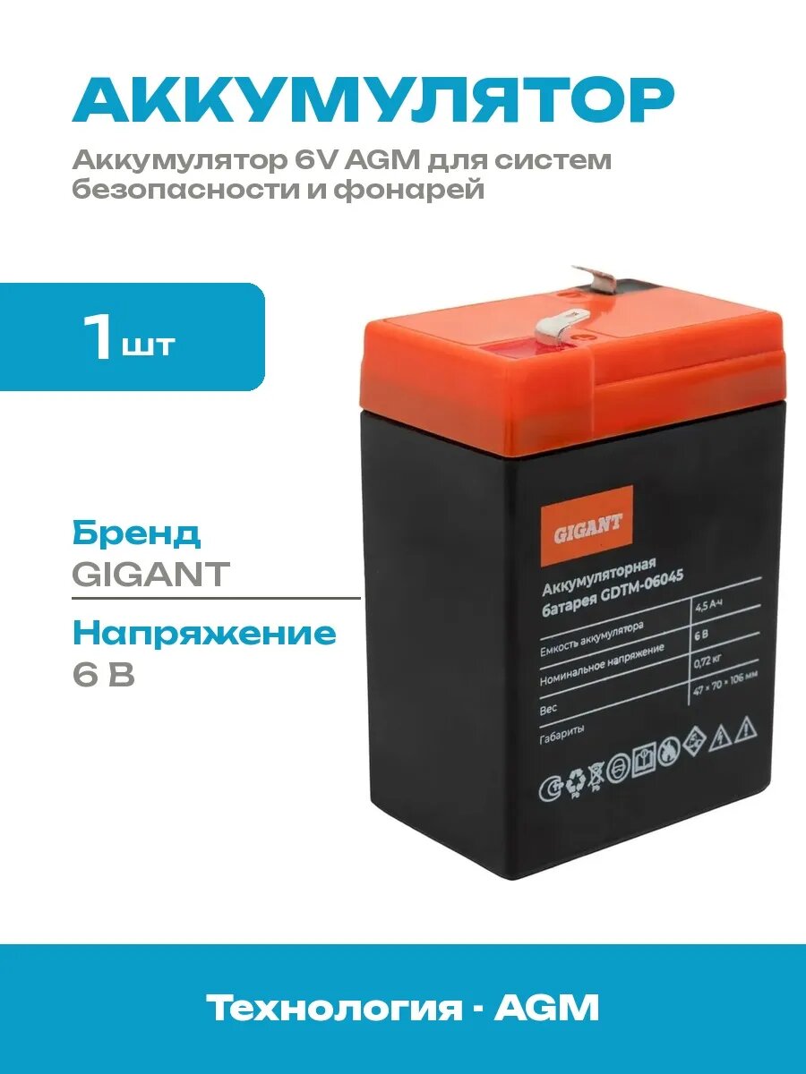 Аккумулятор 6V AGM для весов систем безопасности 6 вольт