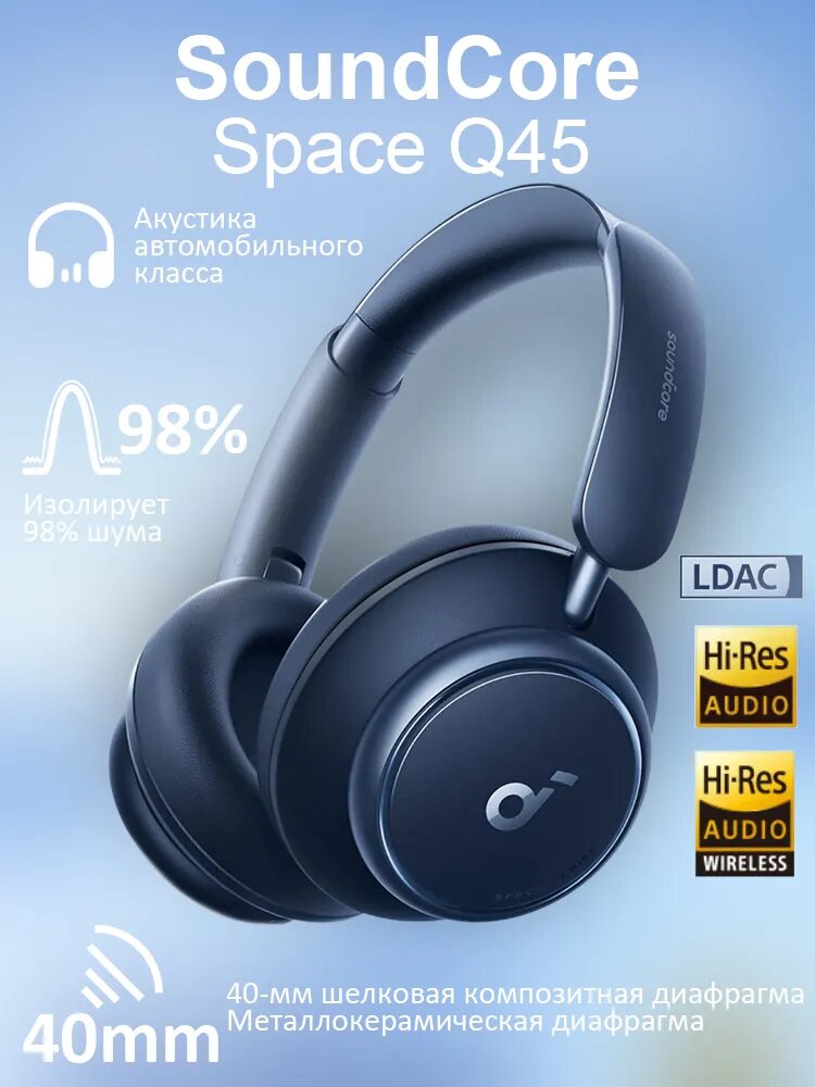 Наушники беспроводные с микрофоном Anker Soundcore Space Q45, синий