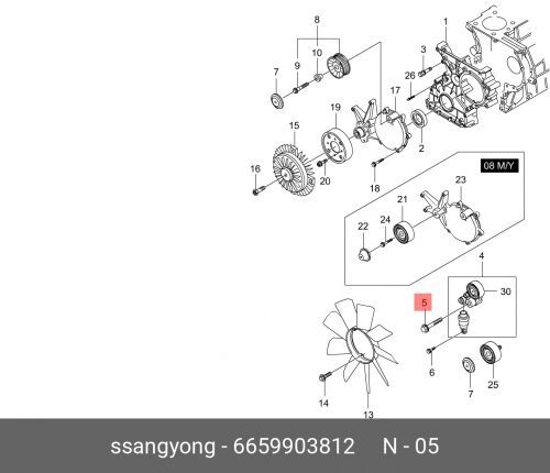 Болт крепления натяжителя ремня / bolt SSANGYONG 6659903812