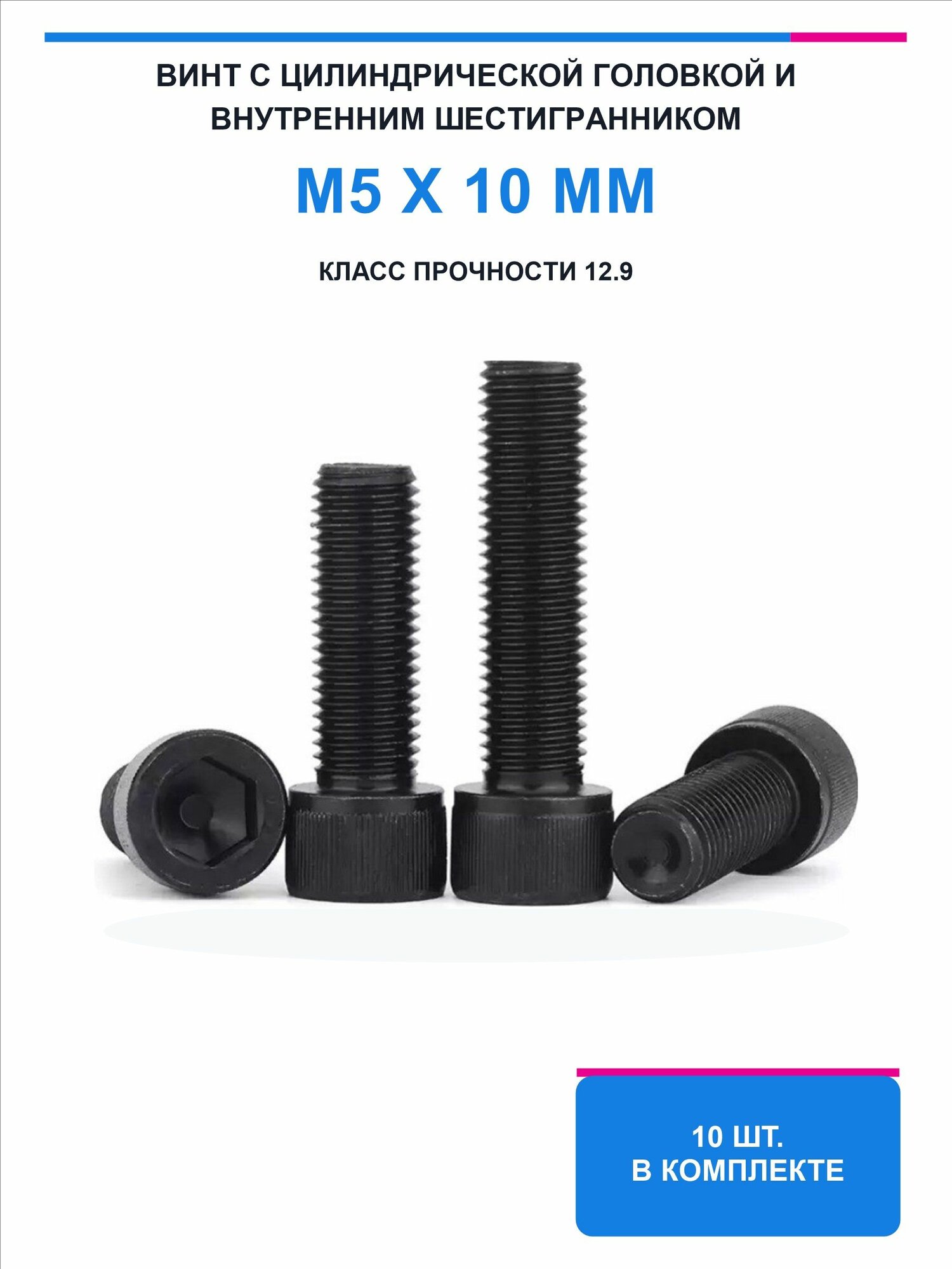 Винт M5 x 5 x 10 мм, головка: Цилиндрическая, 10 шт. 46 г